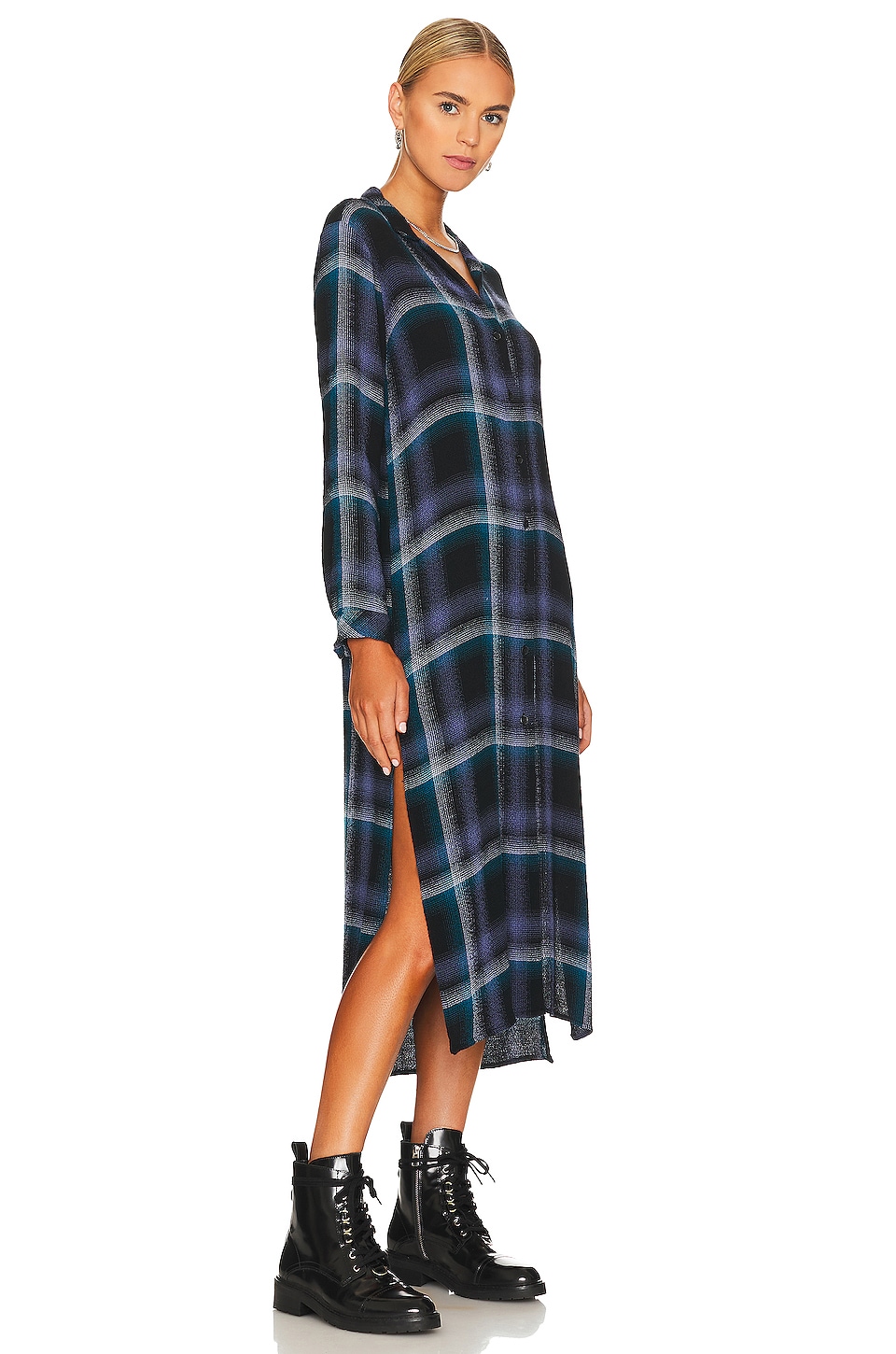 Bella Dahl Duster Shirt Dress in Teal & Violet Plaid | REVOLVE