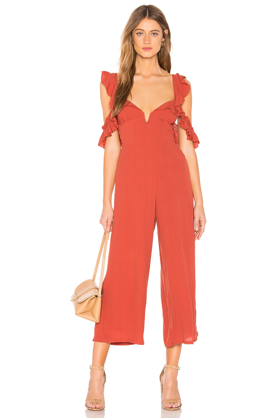 Blue Life Ruffle Sleeve Jumpsuit in Rust Crepe | REVOLVE