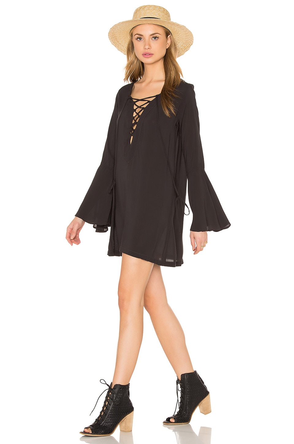 Blue Life Lace Up Tunic Dress in Soft Black | REVOLVE