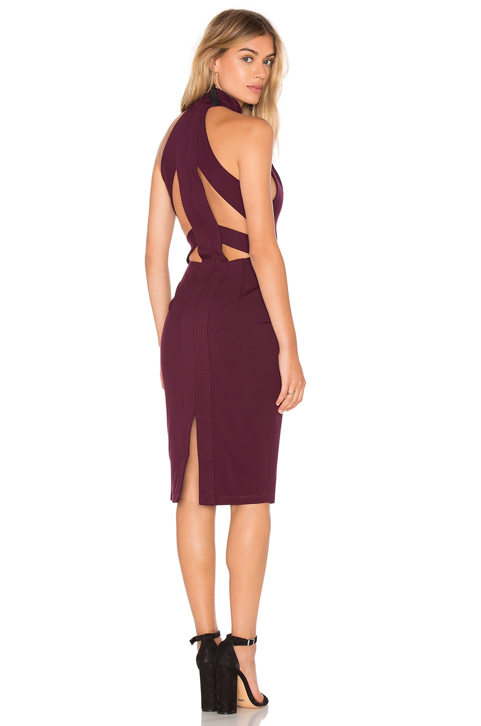 Bobi Black Double Knit Sleeveless High Neck Mini Dress In Wine Revolve