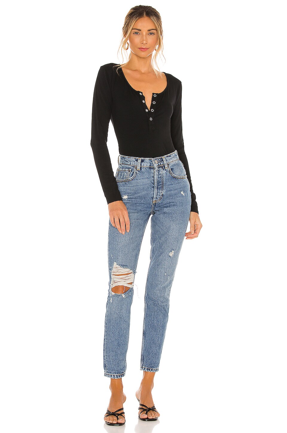Bobi Draped Modal Jersey Bodysuit in Black | REVOLVE