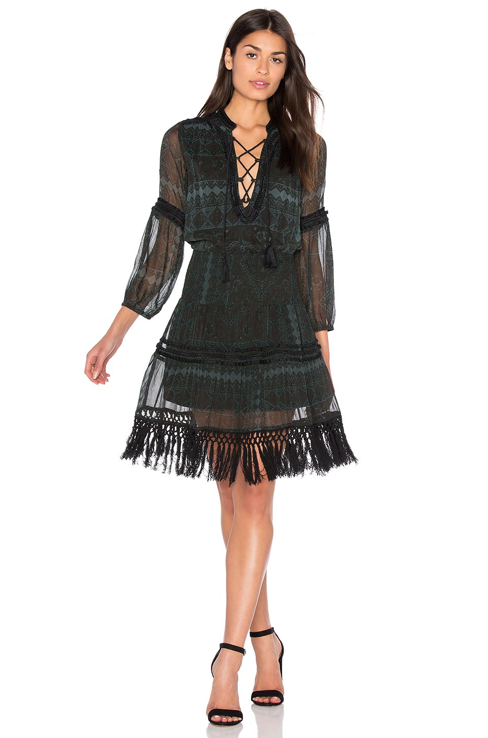 boemo Montaigne Fringe Mini Dress in Green | REVOLVE