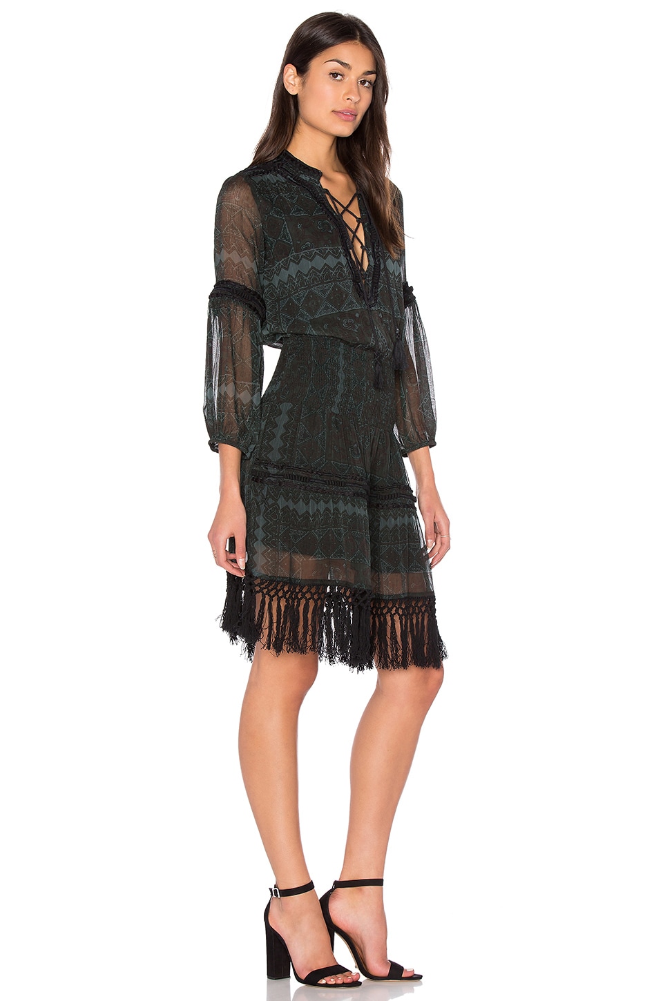 boemo Montaigne Fringe Mini Dress in Green | REVOLVE