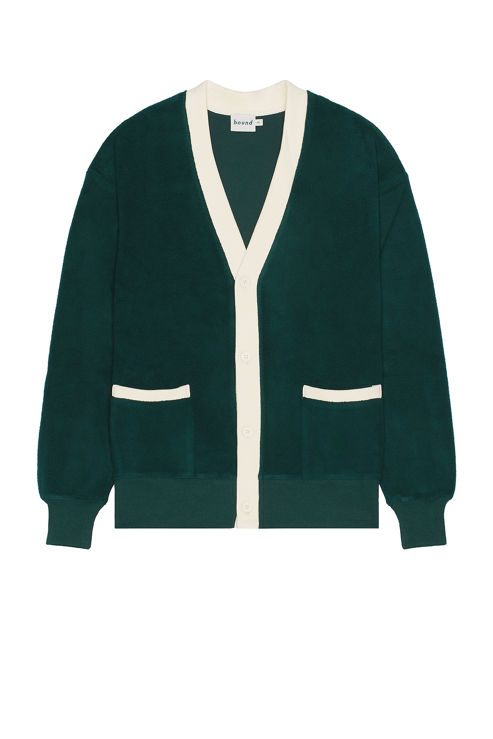 Bound Harvard Reverse Fleece Cardigan in Bottle Green | REVOLVE