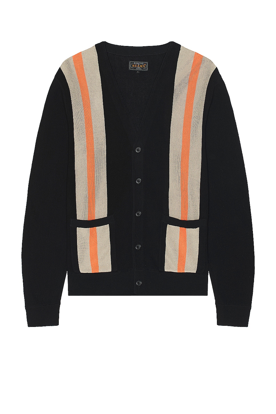 Beams Plus Cardigan Stripepatchwork Like Jacquard in Black | REVOLVE