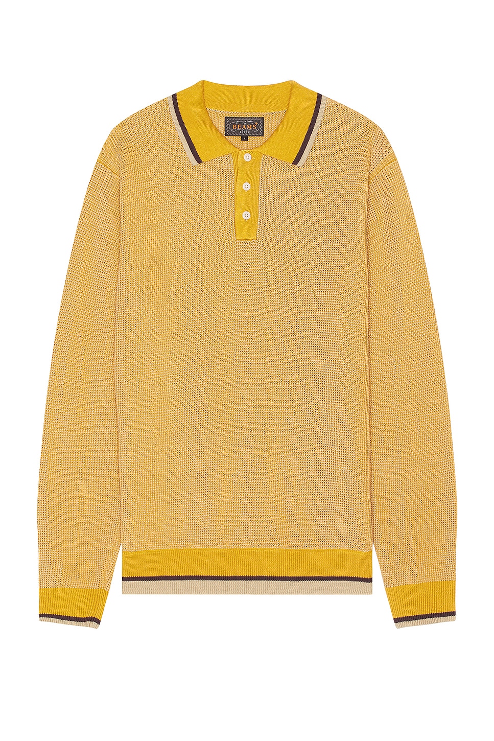 Beams Plus Slab Knit Polo Cotton Linen in Mustard | REVOLVE