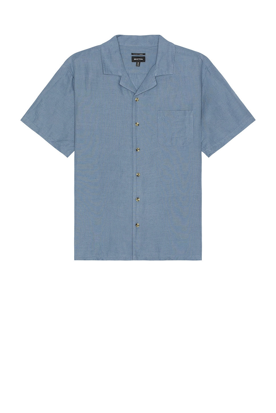 Brixton Bunker Linen Short Sleeve Camp Collar Shirt in Flint Stone Blue ...