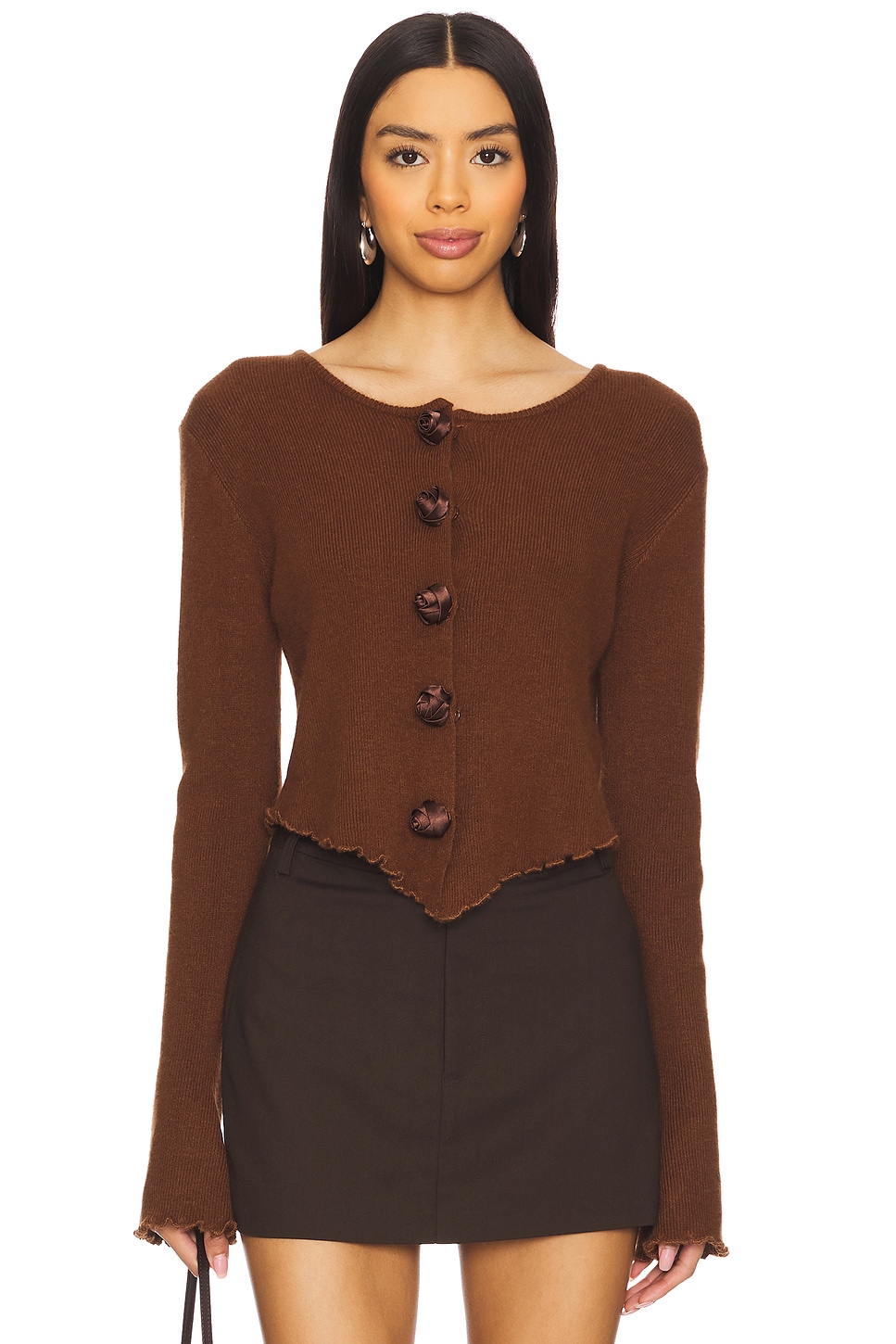 Bubish x REVOLVE Rosette Knit Cardigan in Chocolate Brown | REVOLVE