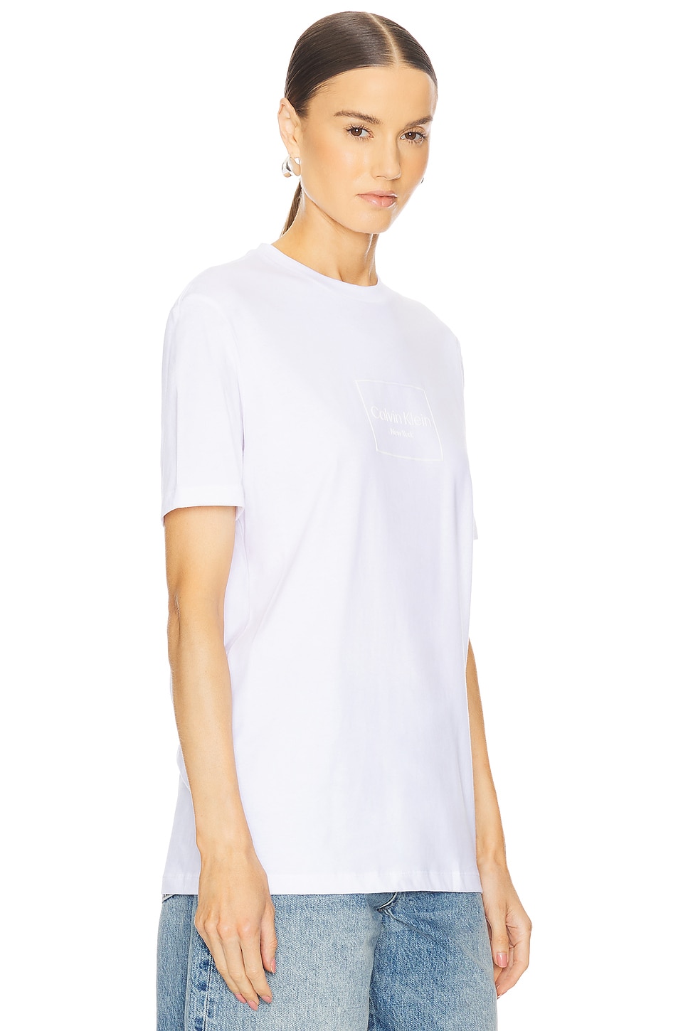 Calvin Klein Outline Box Logo Tee in Brilliant White | REVOLVE