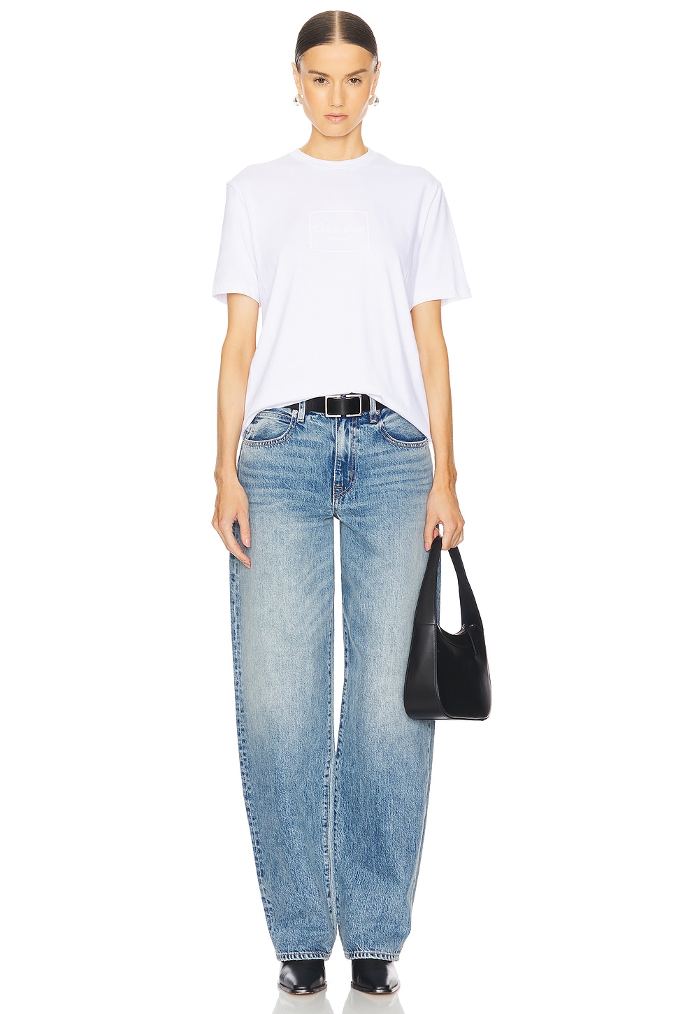 Calvin Klein Outline Box Logo Tee in Brilliant White | REVOLVE