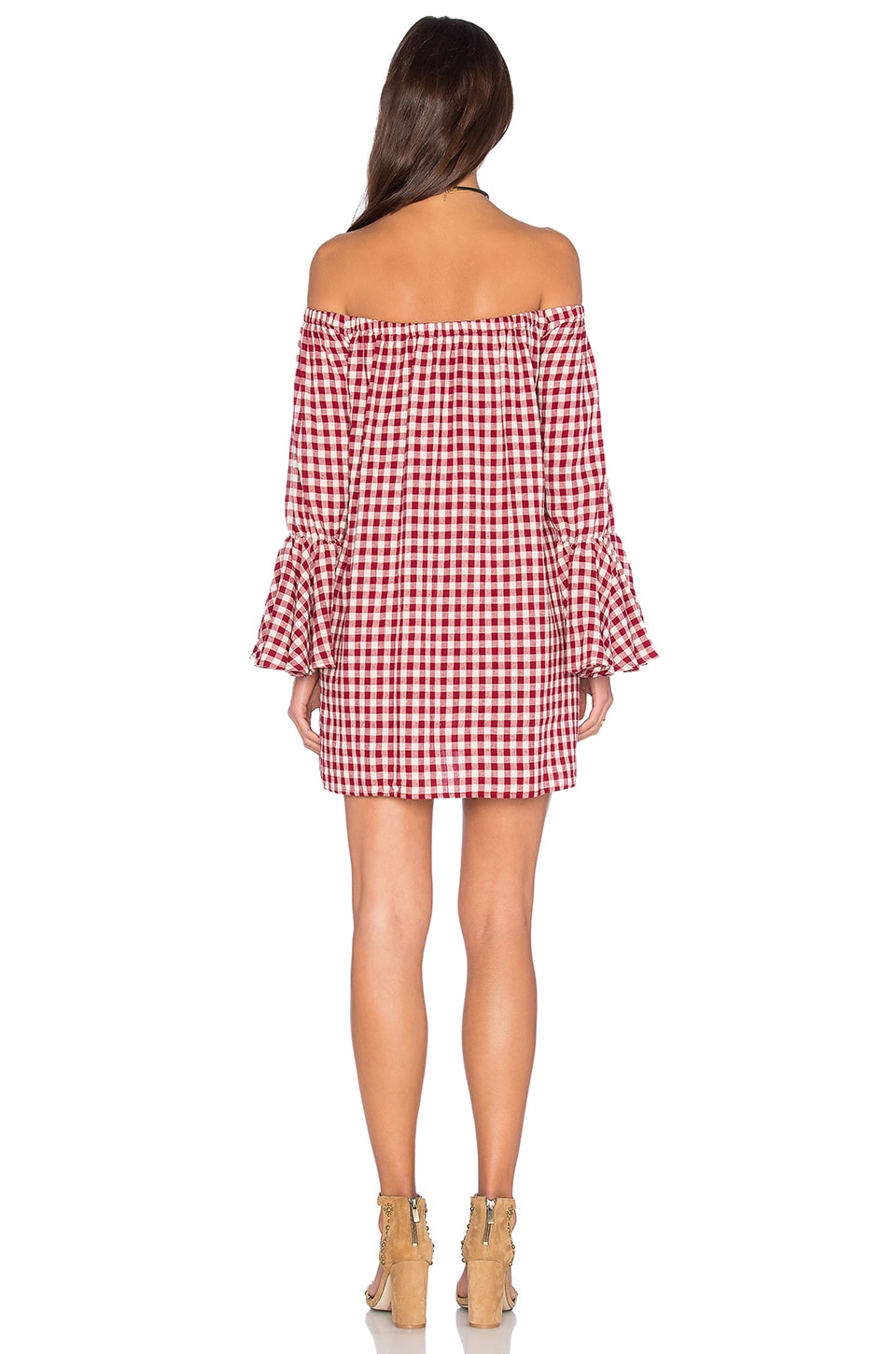 Capulet Shoulderless Long Sleeve Dress in Red Gingham | REVOLVE