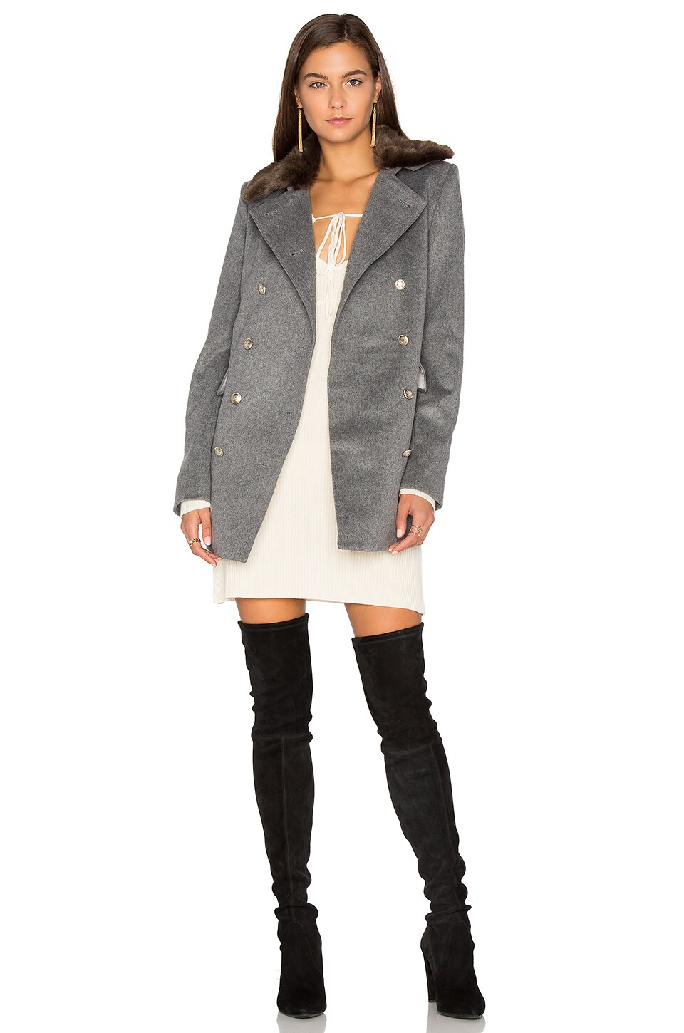 Capulet Emmy Double Breasted Coat With Faux Fur Collar in Light Grey ...