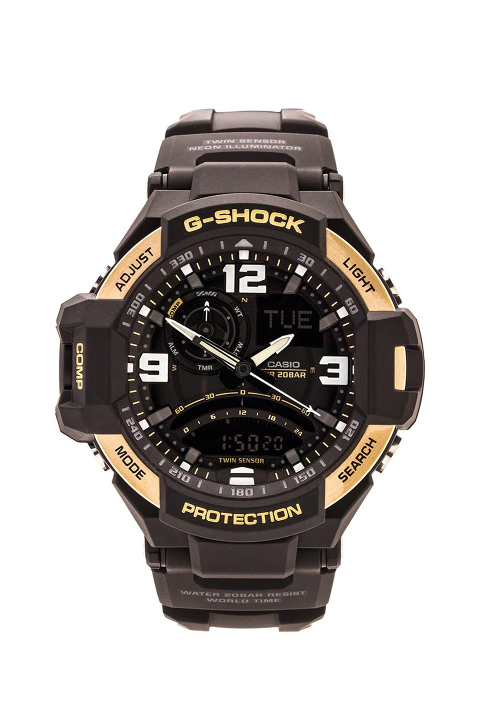 G-Shock GA-1000 in Black & Yellow Gold | REVOLVE