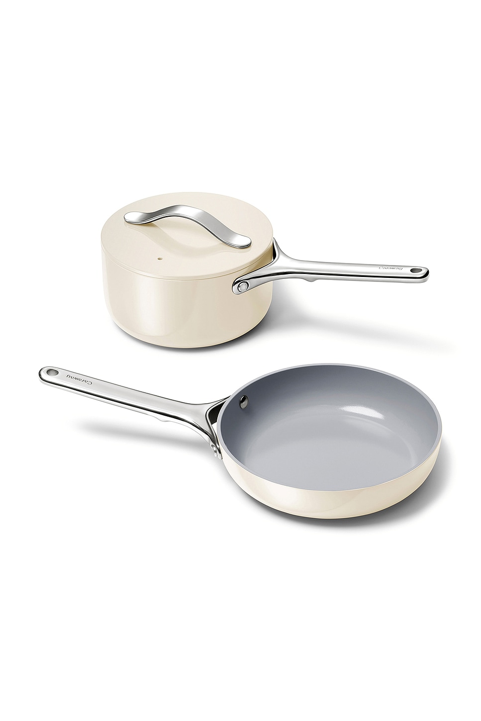 Caraway Non-stick Ceramic Mini Fry Pan & Mini Sauce Pan Duo in Cream ...