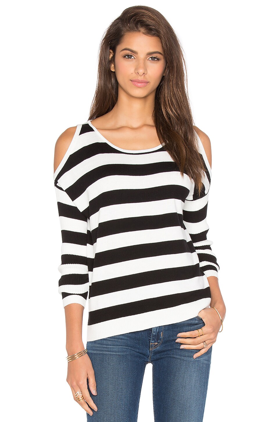 Central Park West Dubrovnik Cold Shoulder Sweater in Black & White ...