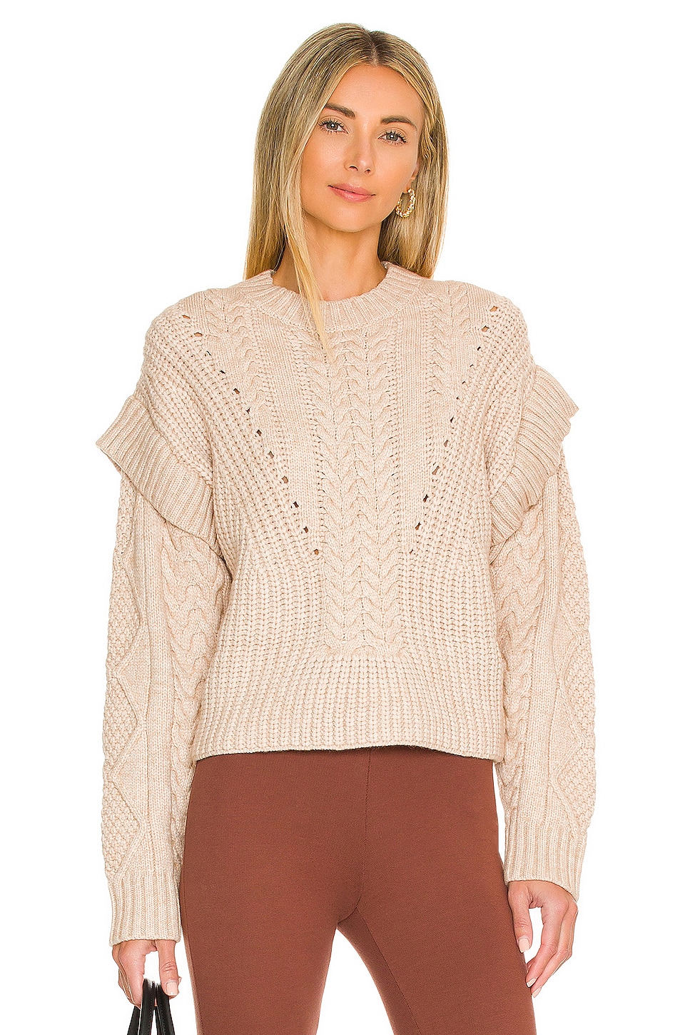 Central Park West Myles Cable Sweater in Oatmeal | REVOLVE