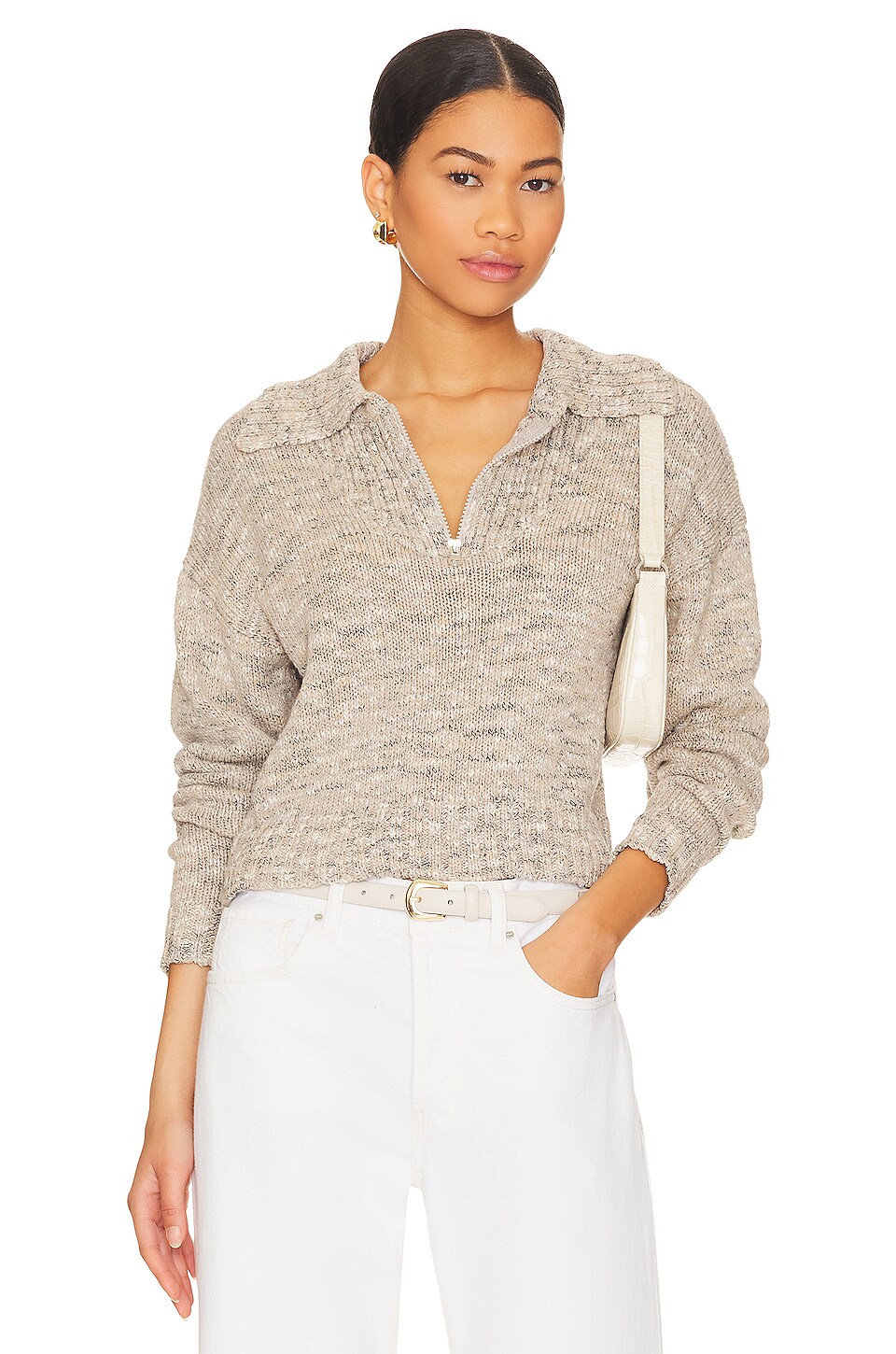 Central Park West Aubree Half Zip Sweater in Oatmeal | REVOLVE
