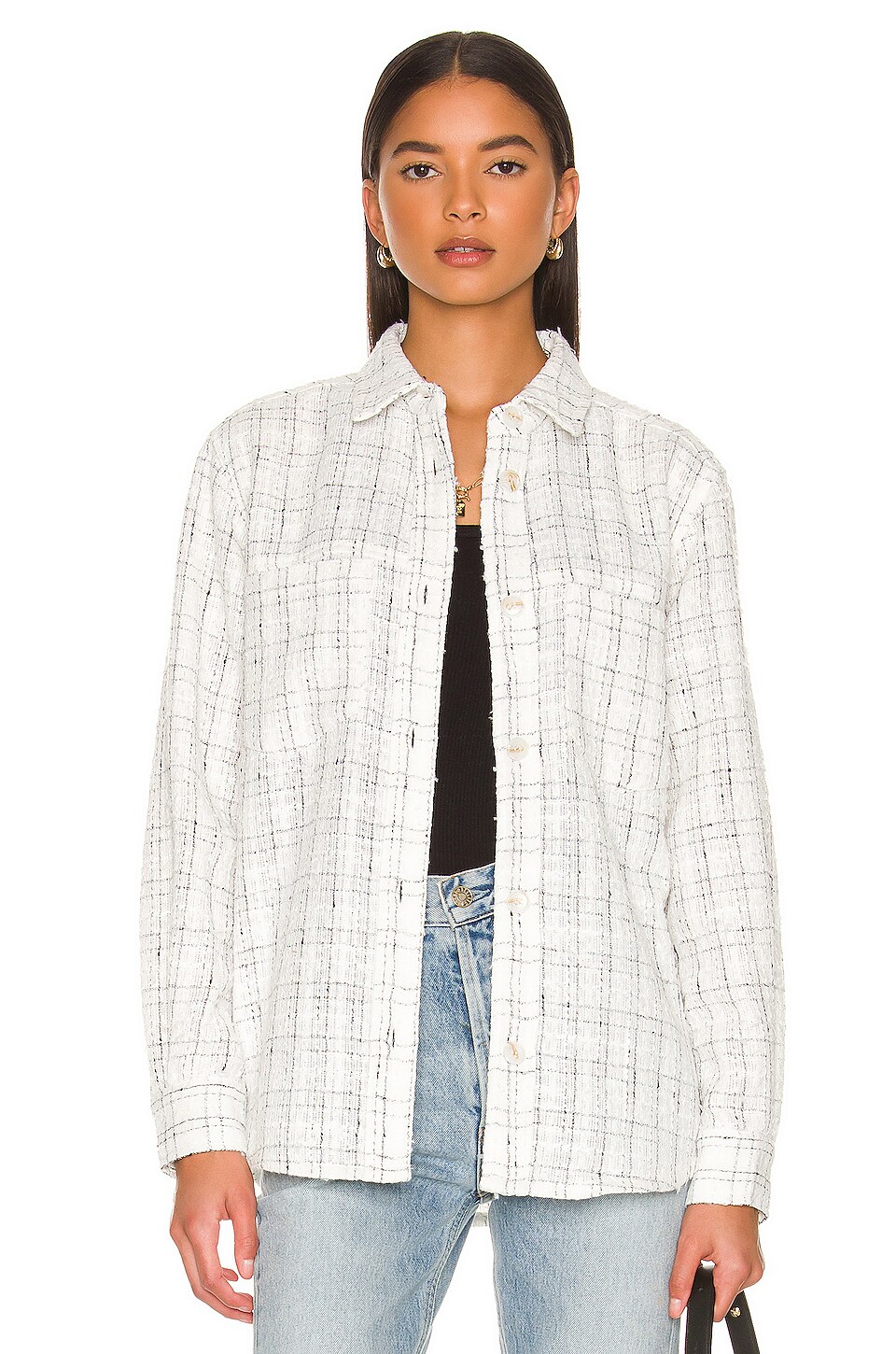 Central Park West Silvie Tweed Shacket in White | REVOLVE