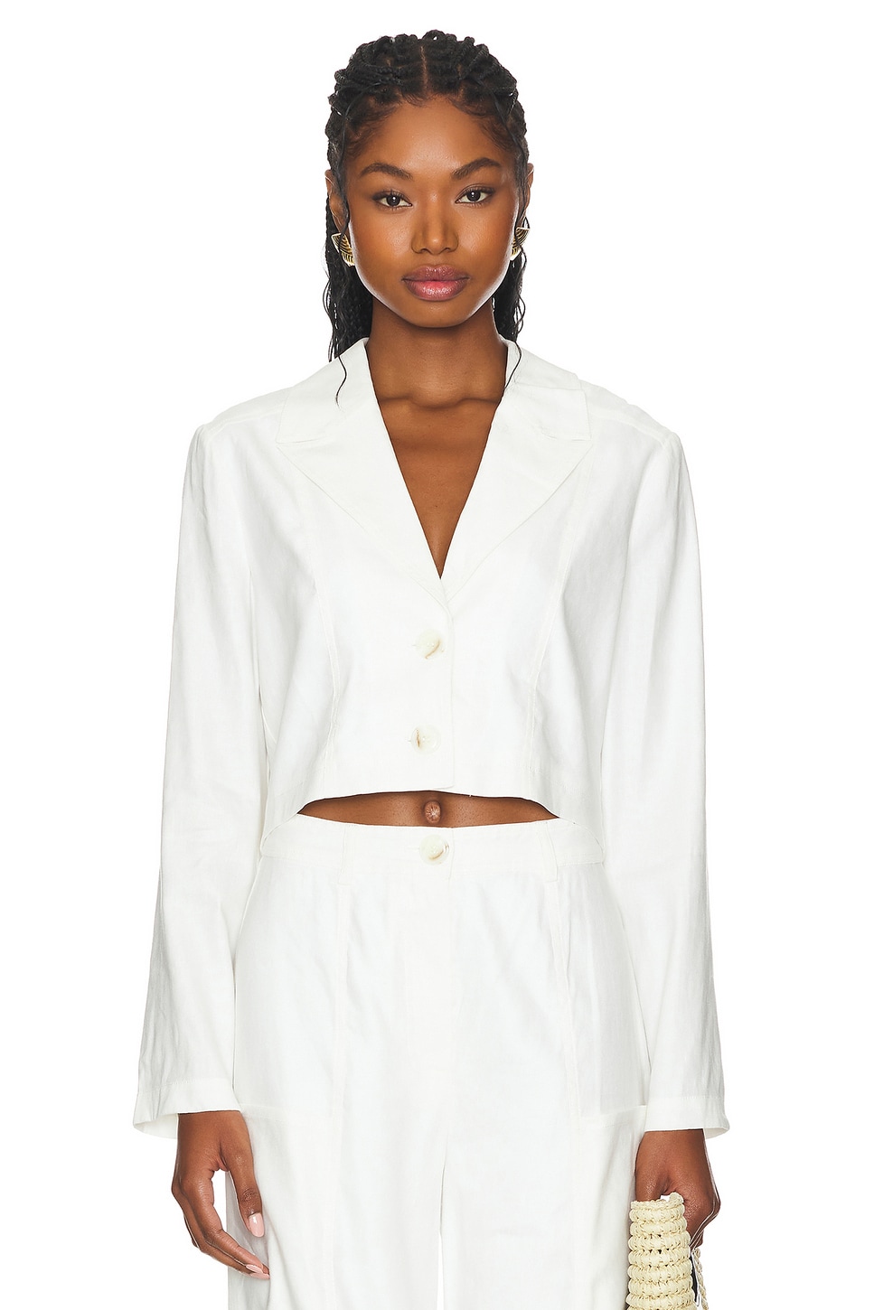 Central Park West Leila Crop Blazer in White | REVOLVE