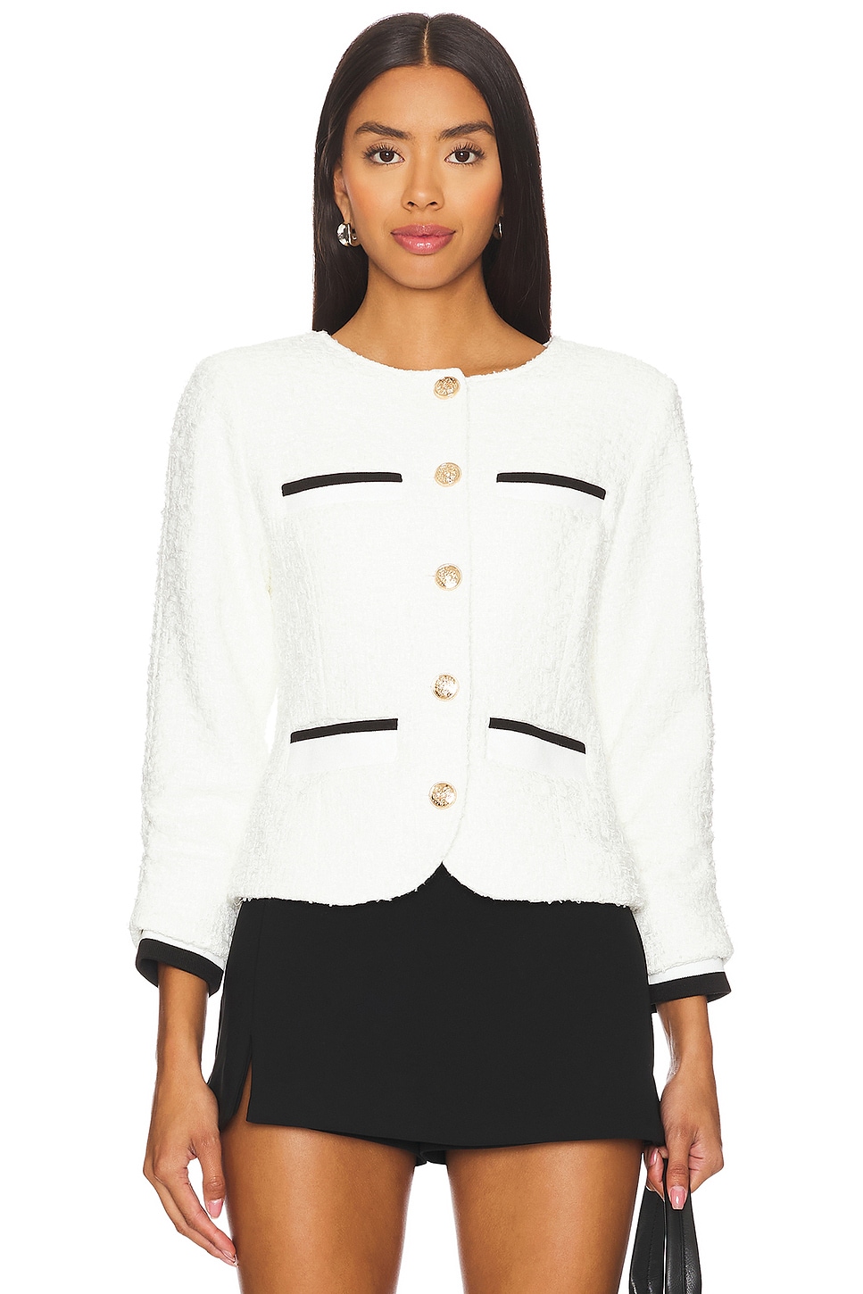Central Park West Oona Collarless Jacket in White | REVOLVE