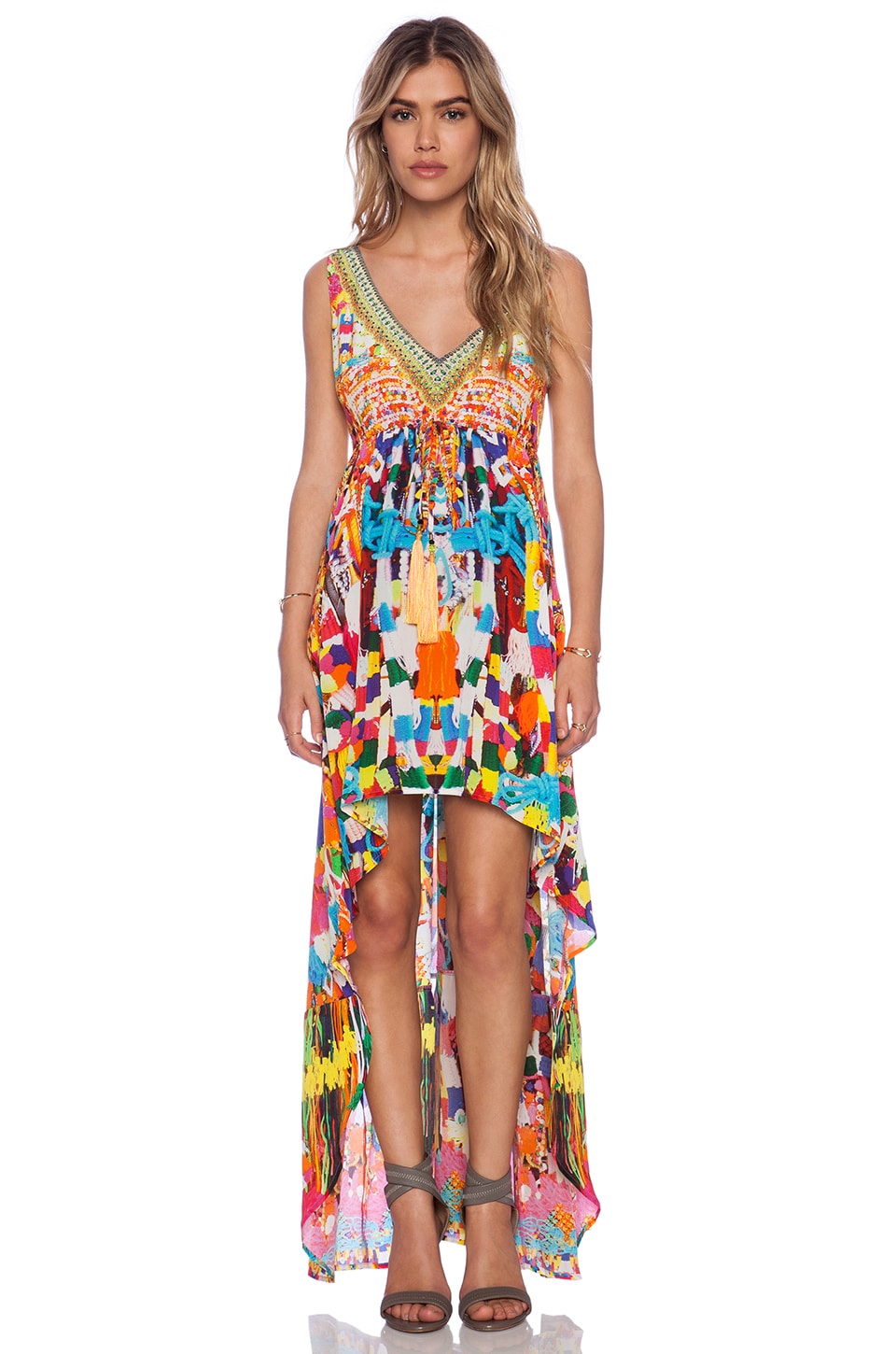 Camilla V Neck Asymmetrical Hem Dress in Holi | REVOLVE
