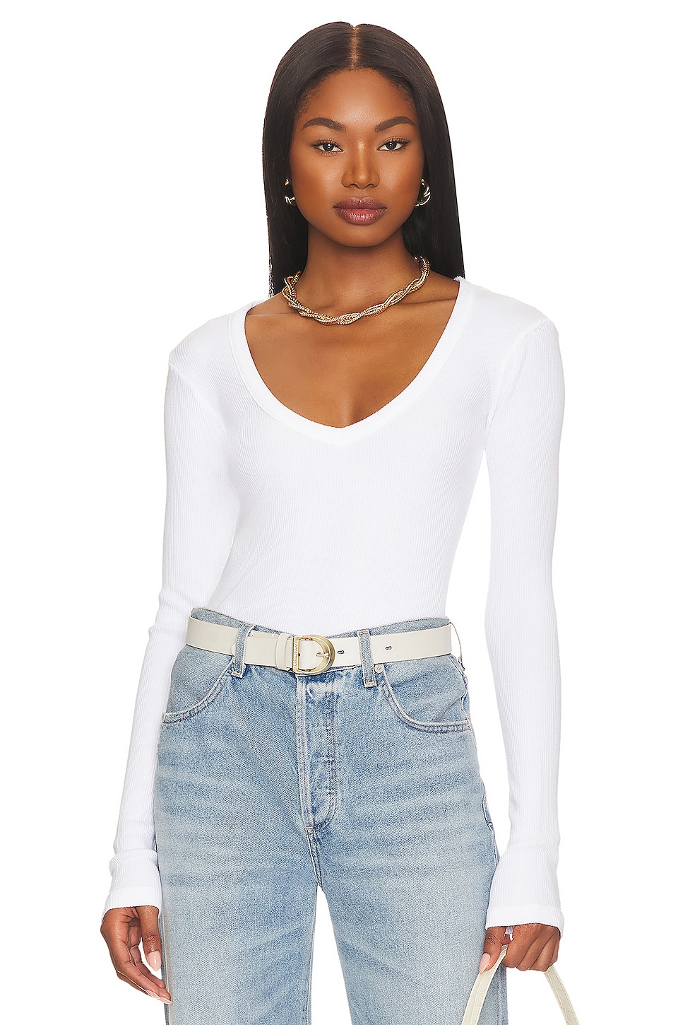 Citizens of Humanity Anouk Long Sleeve V Neck in White | REVOLVE