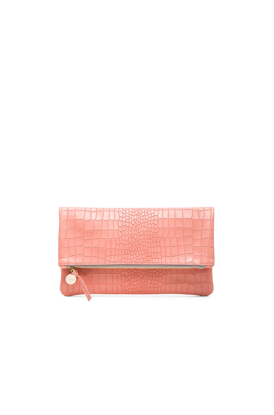 Clare V. Foldover Clutch in Coral Croco | REVOLVE