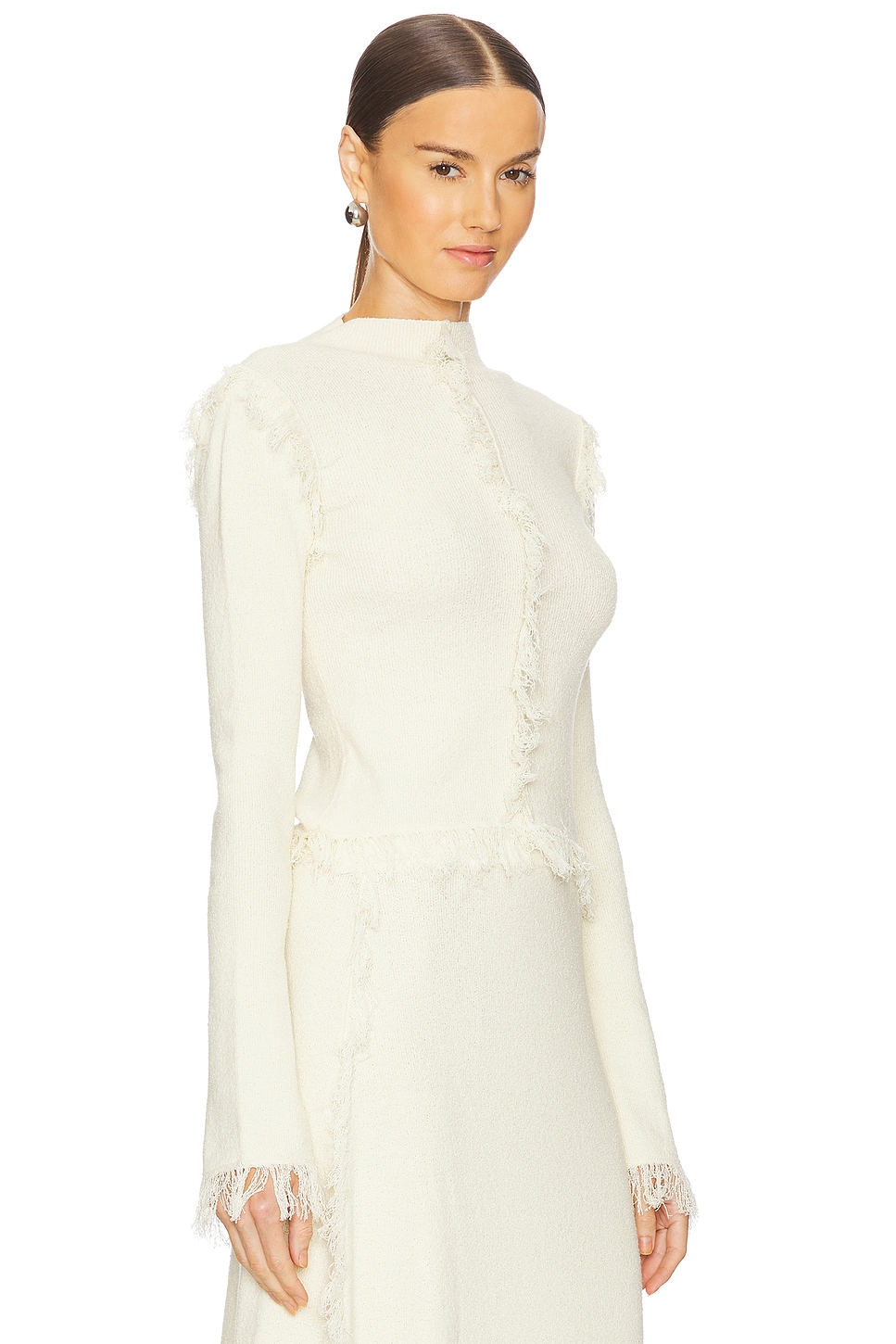 Clea Albi Fringe Knit Top in Stucco | REVOLVE