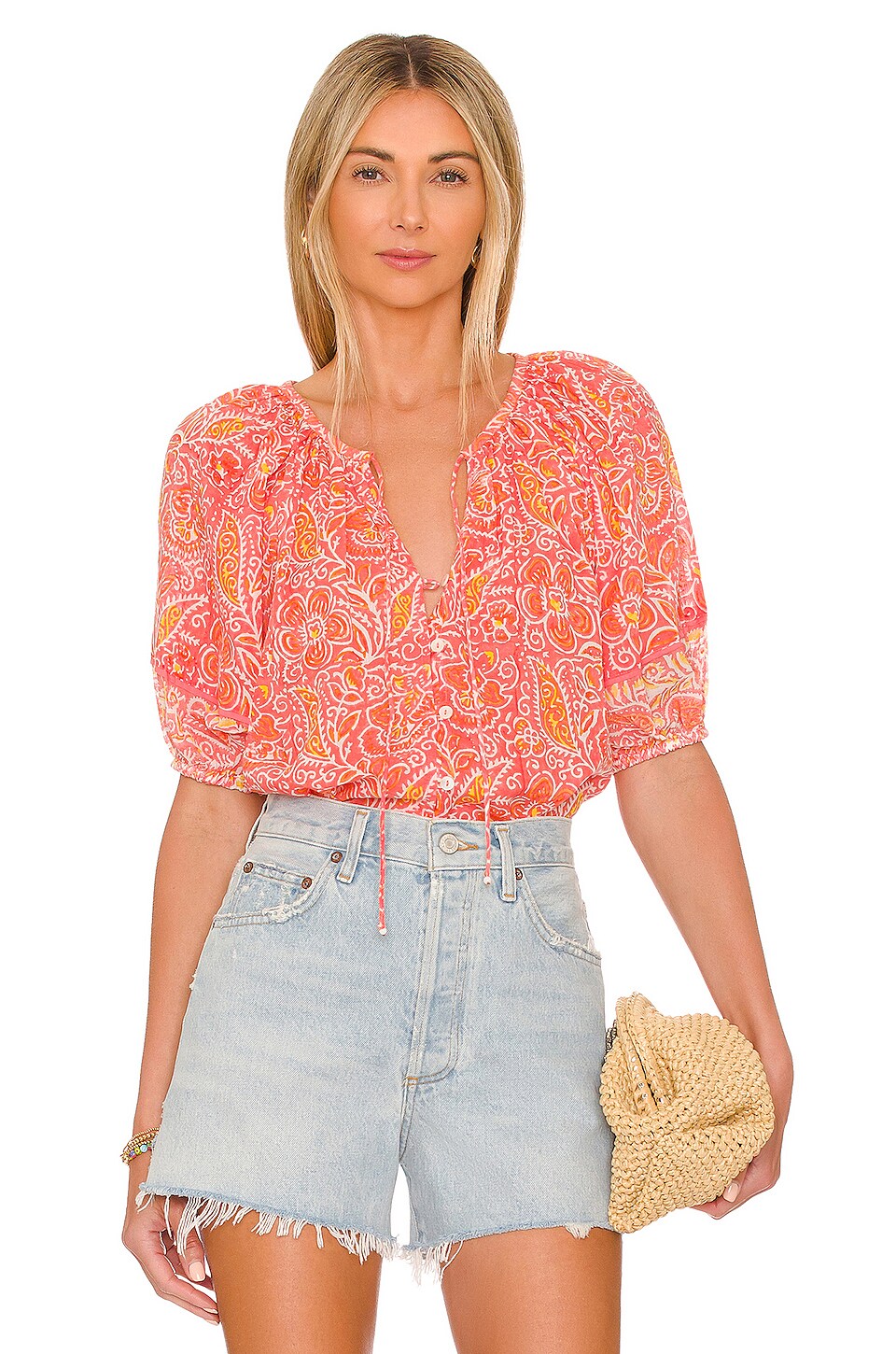 Cleobella Layla Blouse in Blossom Block Print | REVOLVE