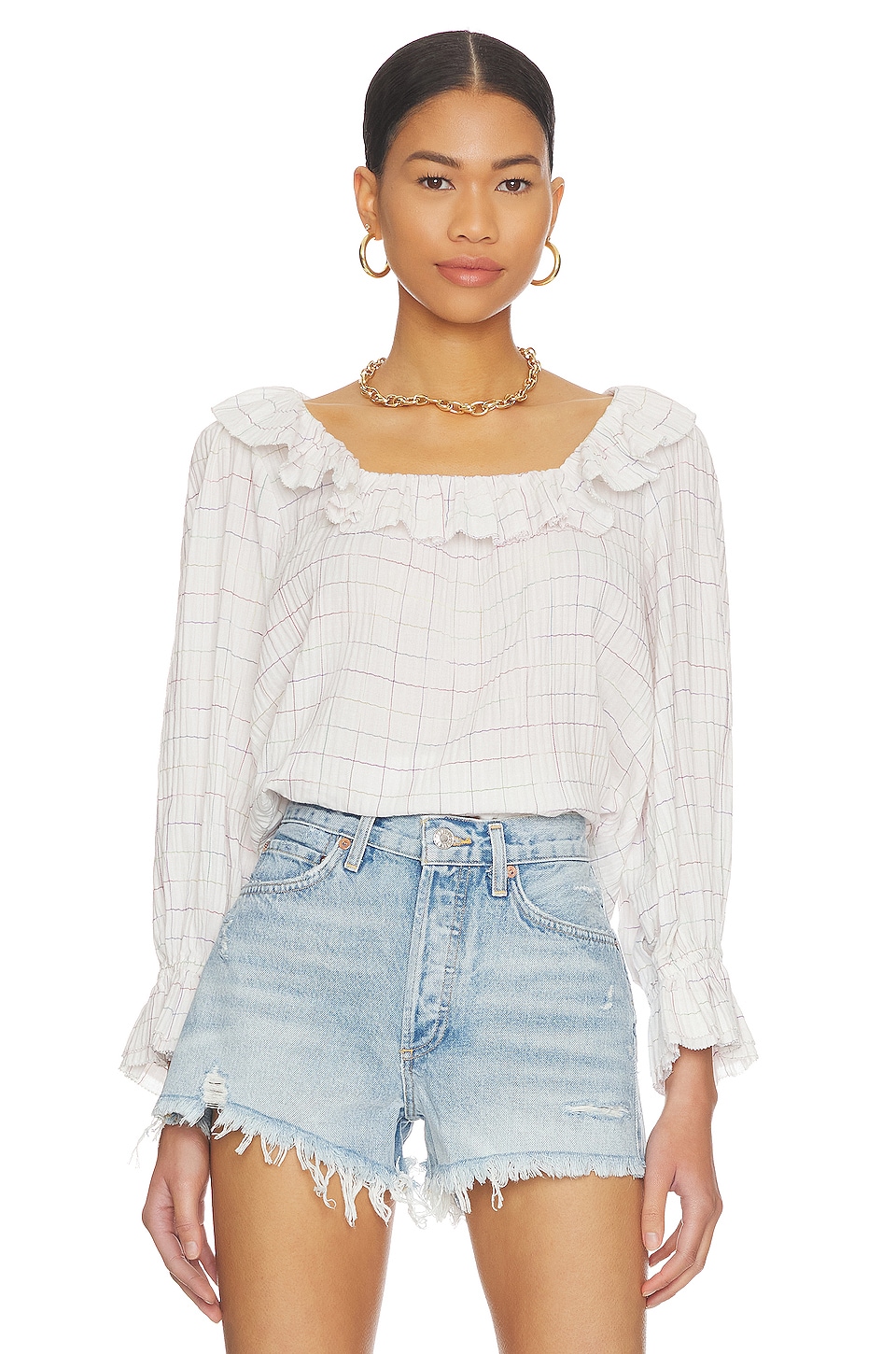 Cleobella Ollie Blouse in Rainbow Check | REVOLVE