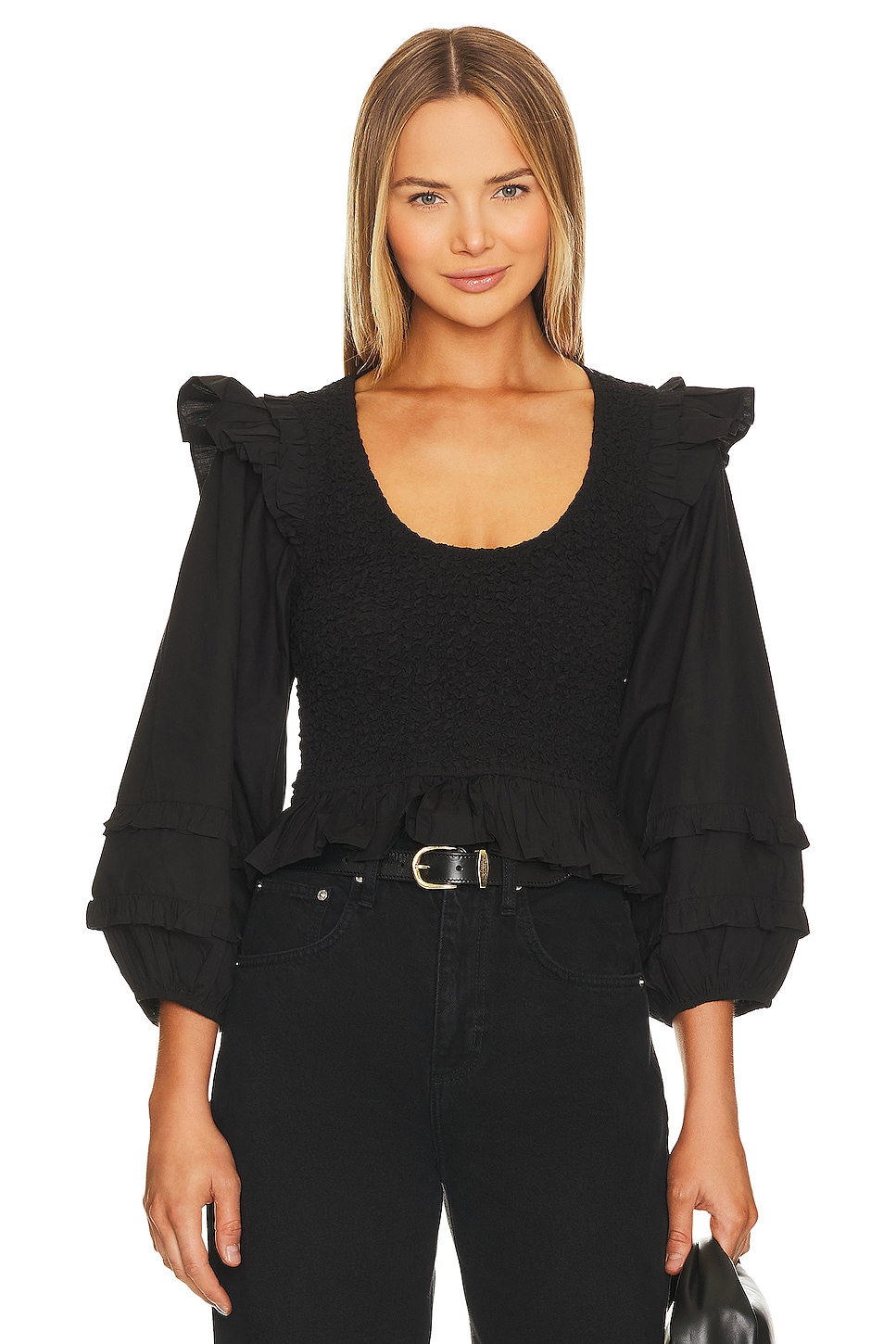 Cleobella Veronika Solid Blouse in Black | REVOLVE