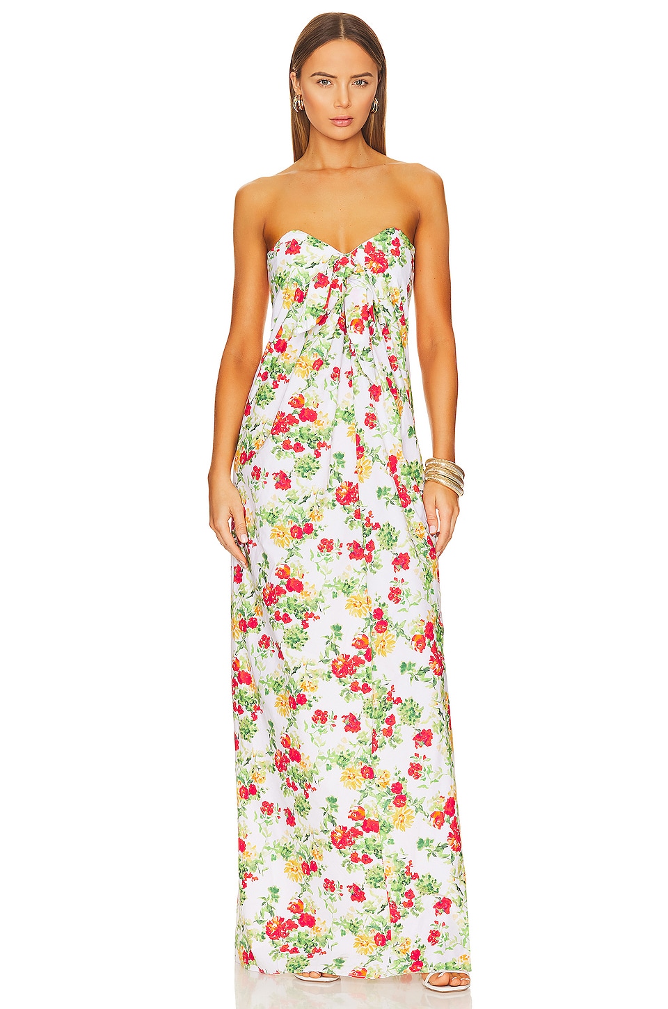 CAROLINE CONSTAS Kaia Gown in Yellow Red Blanc Floral | REVOLVE