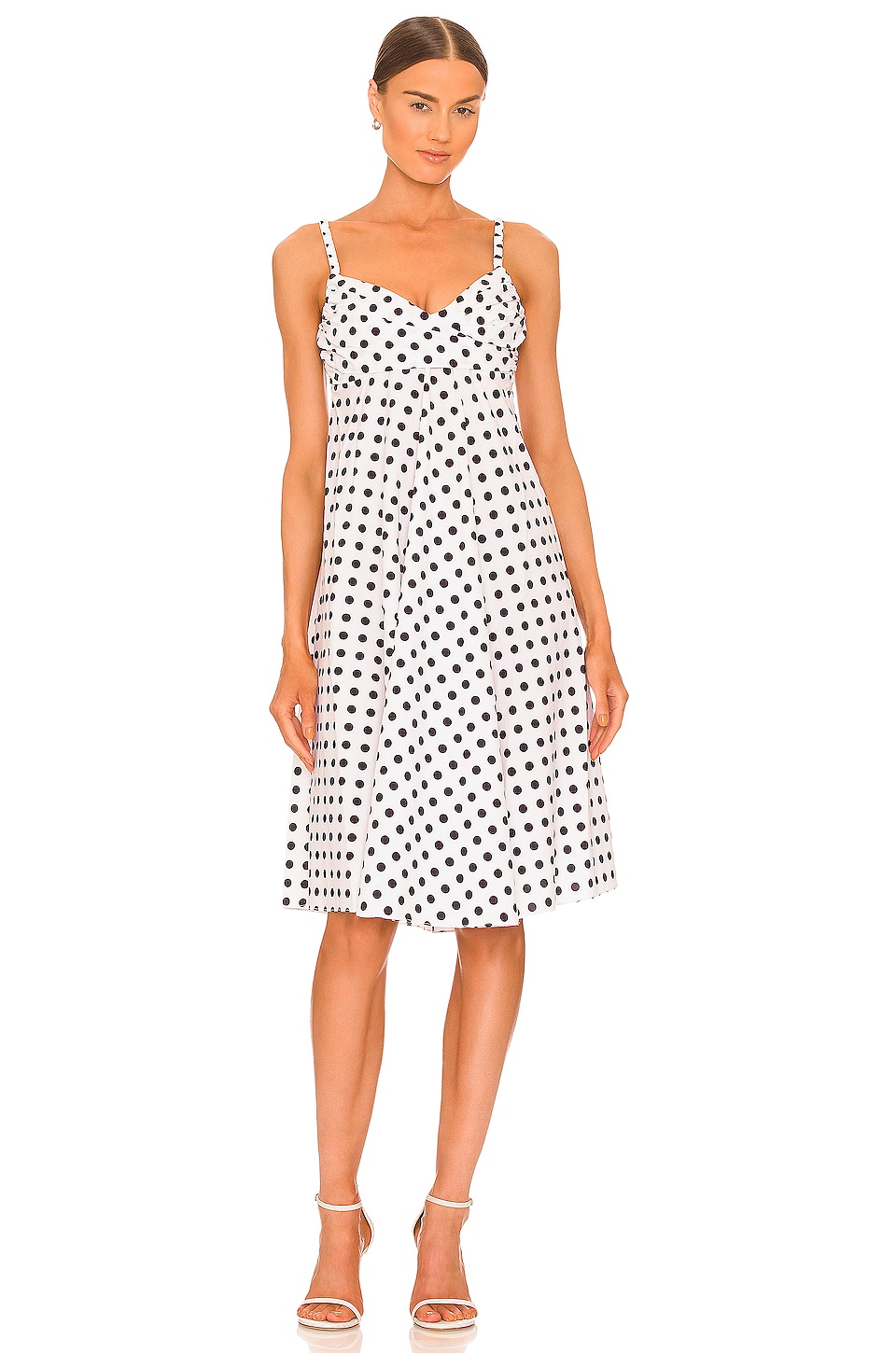 CAROLINE CONSTAS Pheobe Dress in White & Black Polka Dor | REVOLVE