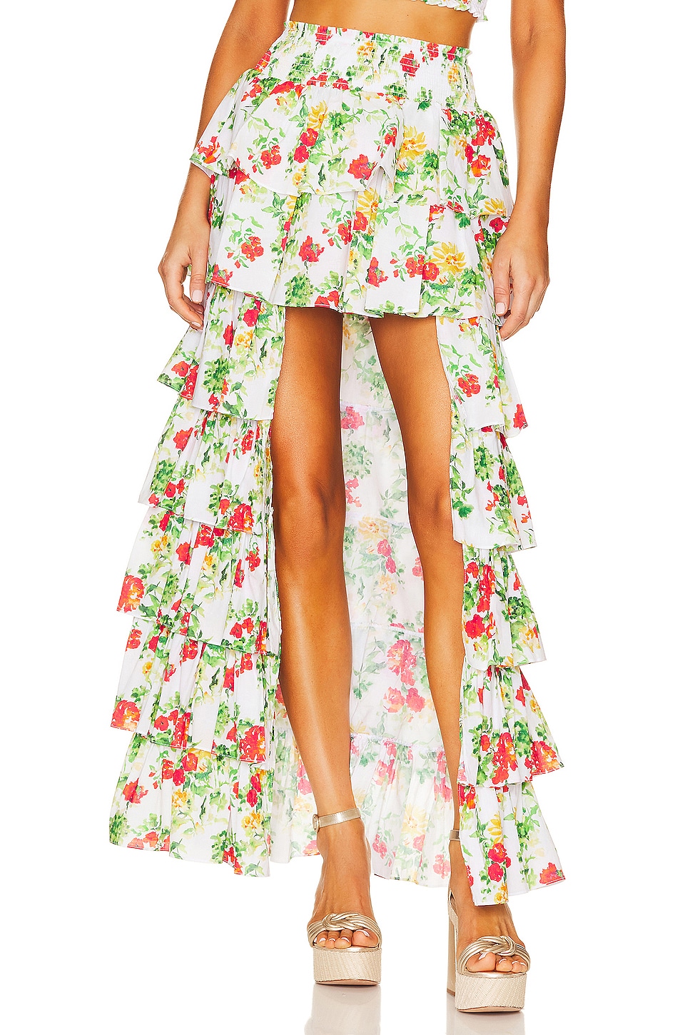 CAROLINE CONSTAS Callista Skirt in Yellow Red Blanc Floral | REVOLVE