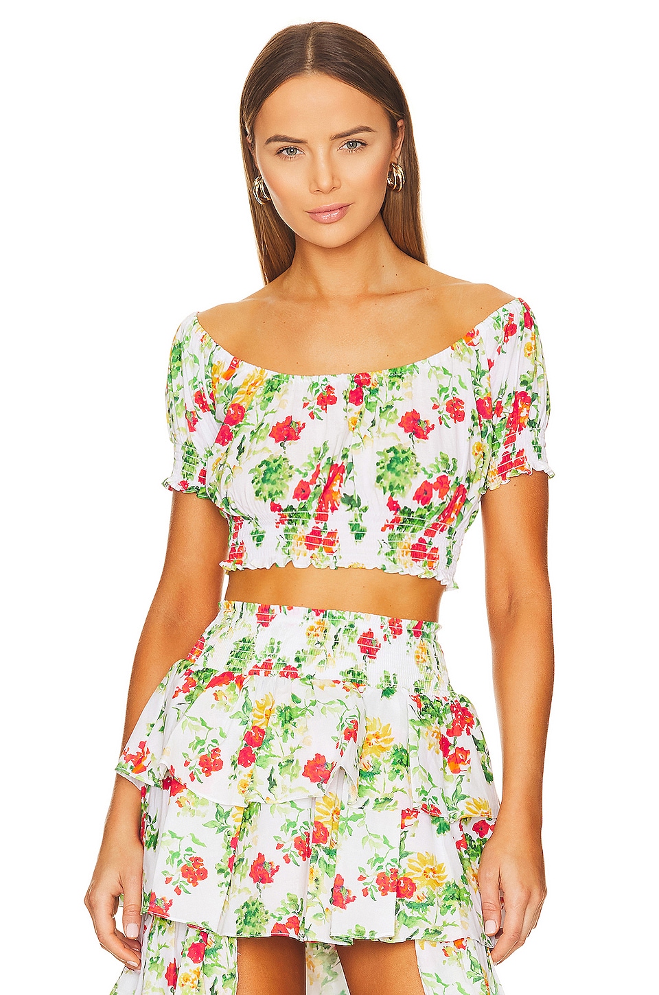 CAROLINE CONSTAS Cornelia Top in Yellow Red Blanc Floral | REVOLVE