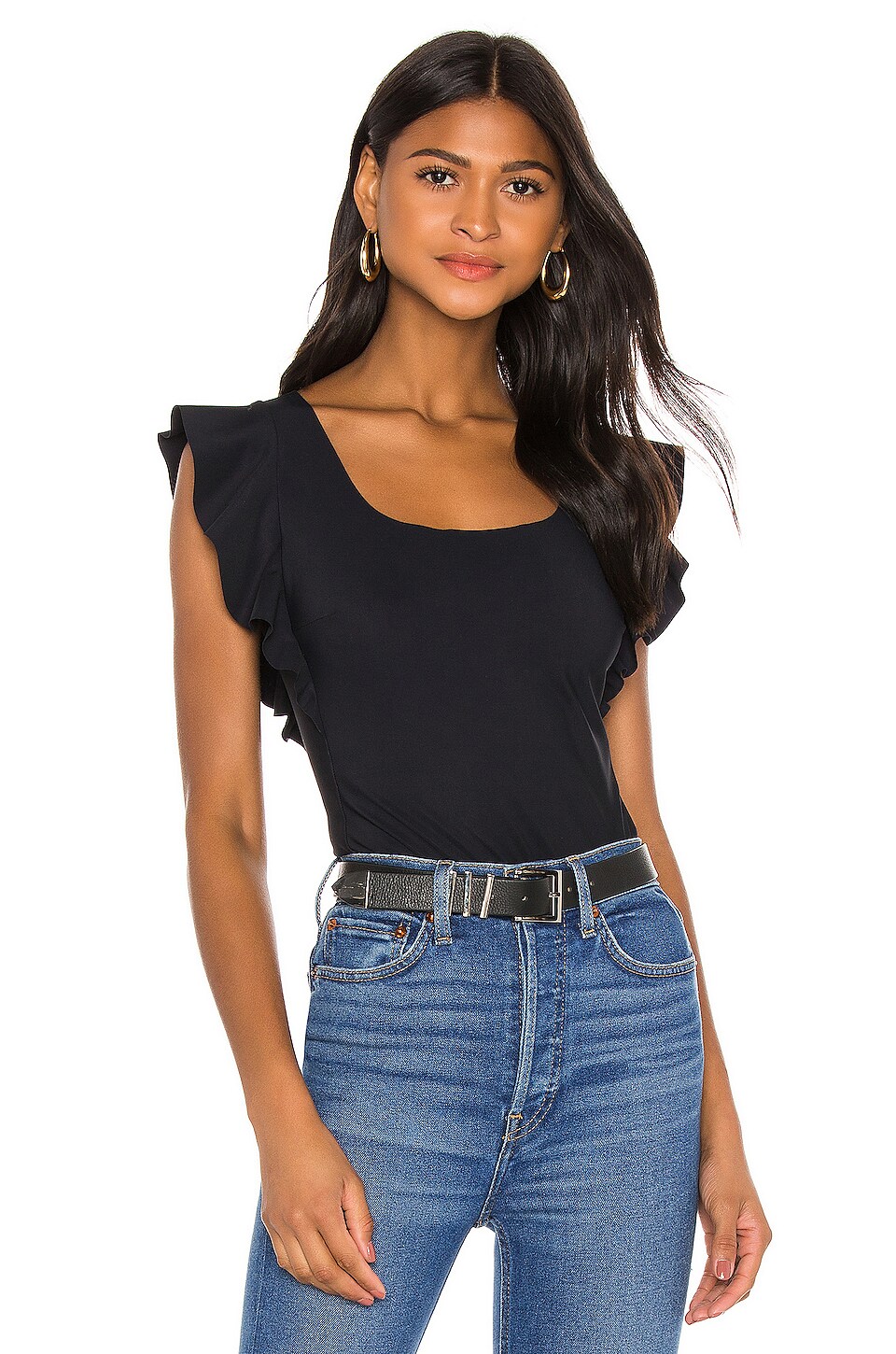 Commando Bonded Ruffle Bodysuit in Black | REVOLVE