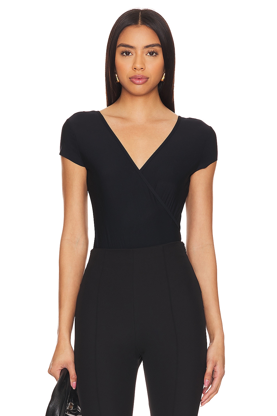 Commando Butter Cap Sleeve Wrap Bodysuit in Black | REVOLVE