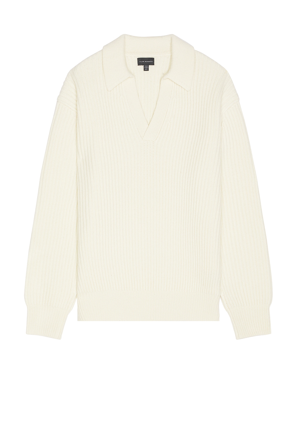 Club Monaco Open Collar Rib Sweater in Winter White | REVOLVE