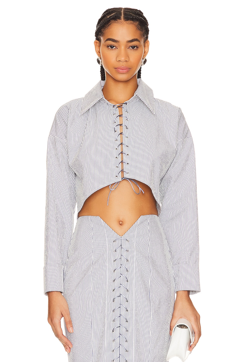 Ceren Ocak Crop Shirt in Blue Striped | REVOLVE