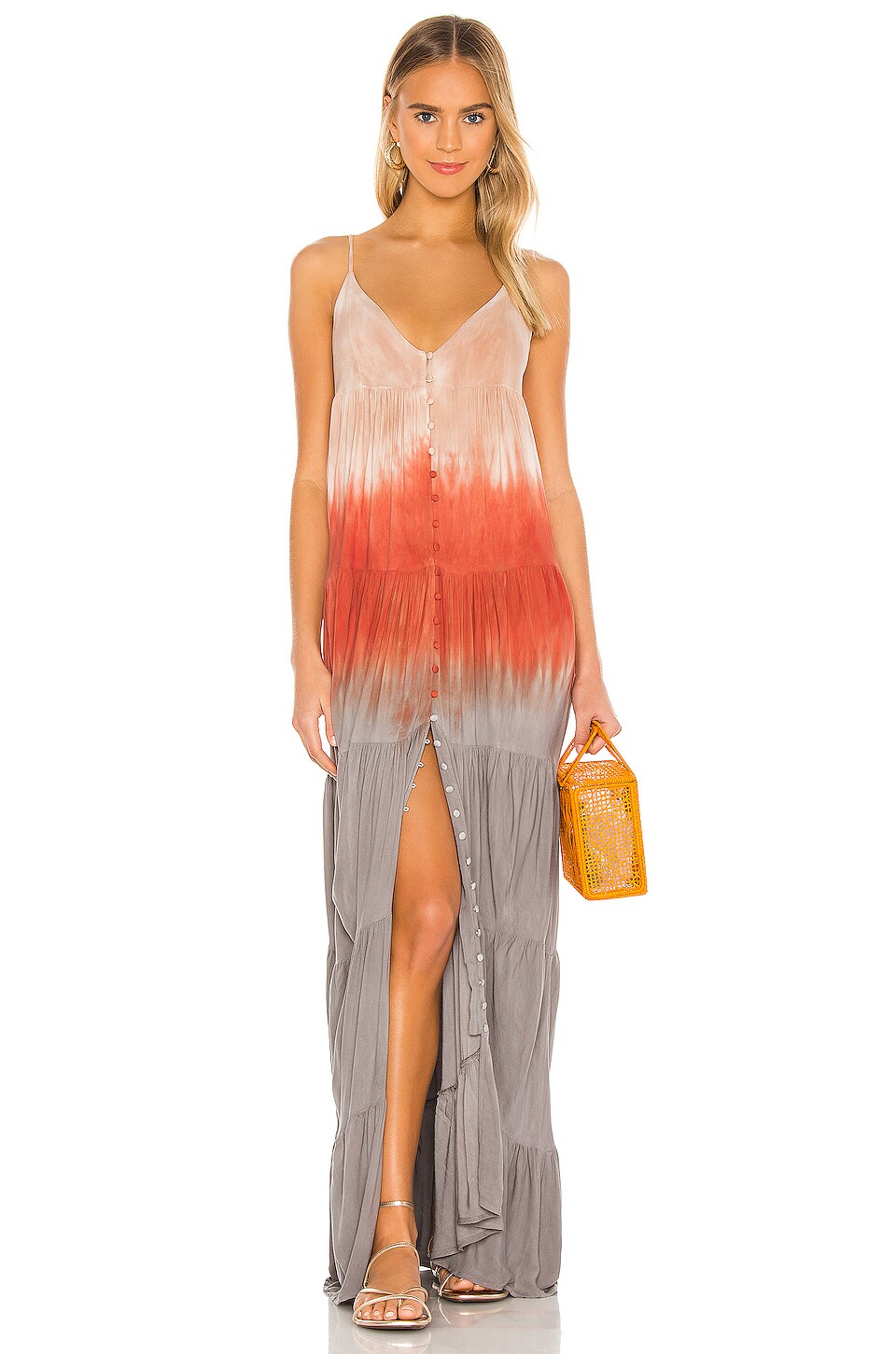 Chaser Heirloom Wovens Tiered Button Front Maxi Dress in Horizon Dye ...