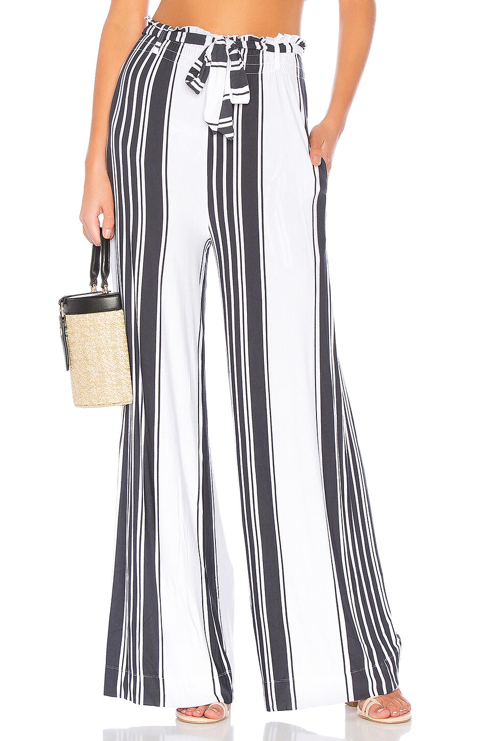Chaser Cool Jersey Paperbag Waist Pant in Stripe | REVOLVE