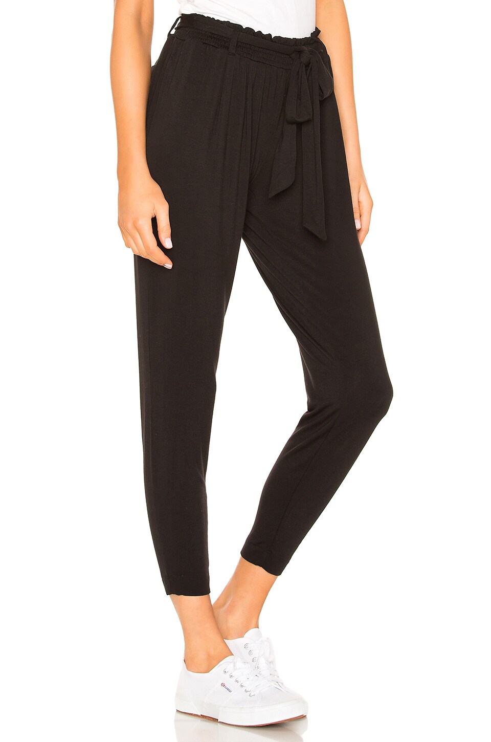 Chaser Belted Smocked Paperbag Waist Pant in Black | REVOLVE