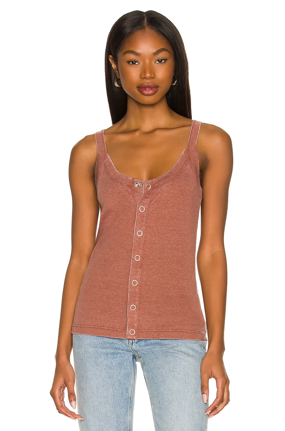 Chaser Vintage Rib Snap Front Tank in Cappuccino | REVOLVE