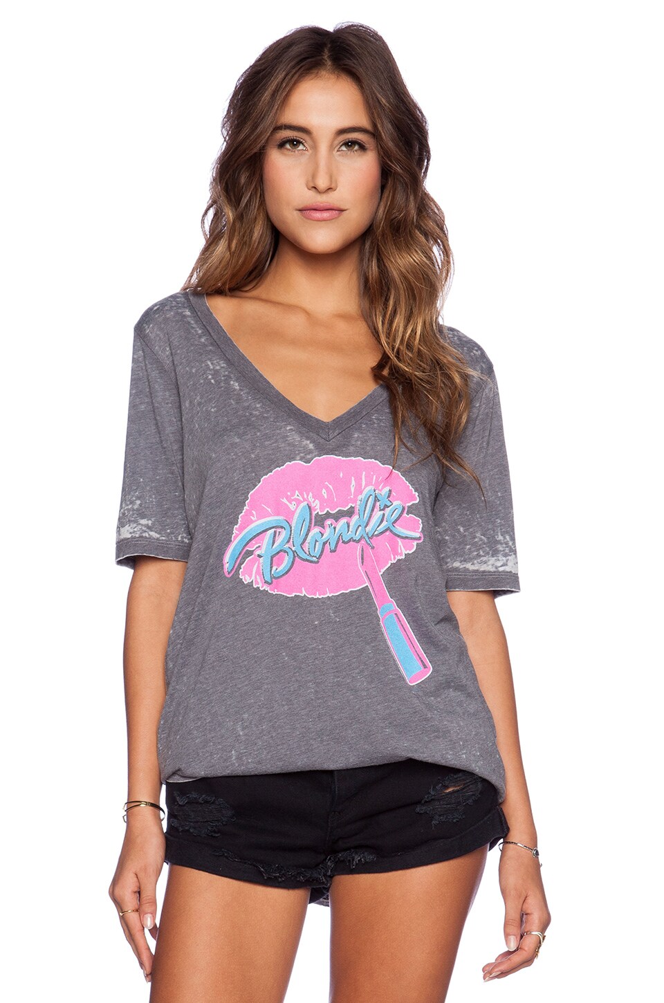 Chaser Blonde Pink Lips Tee in Grey | REVOLVE