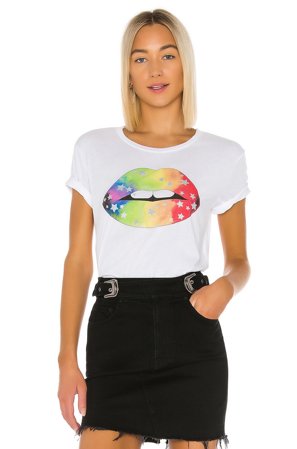 Chaser Rainbow Star Lips Tee in White | REVOLVE