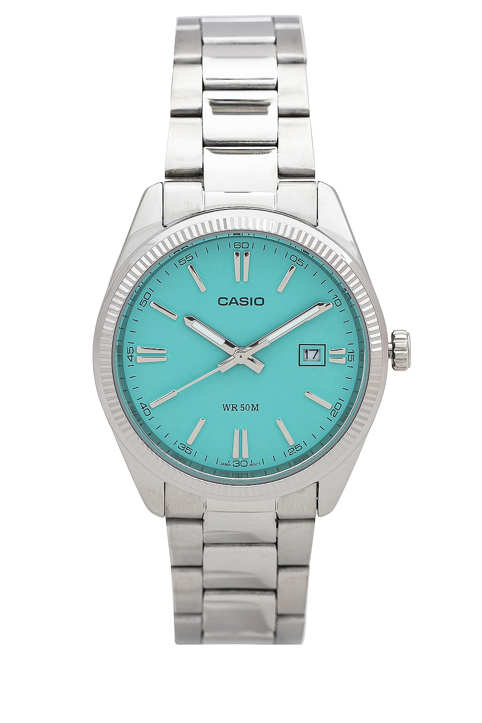 Casio MTP1302 Series Watch in Silver & Turquoise Blue | REVOLVE
