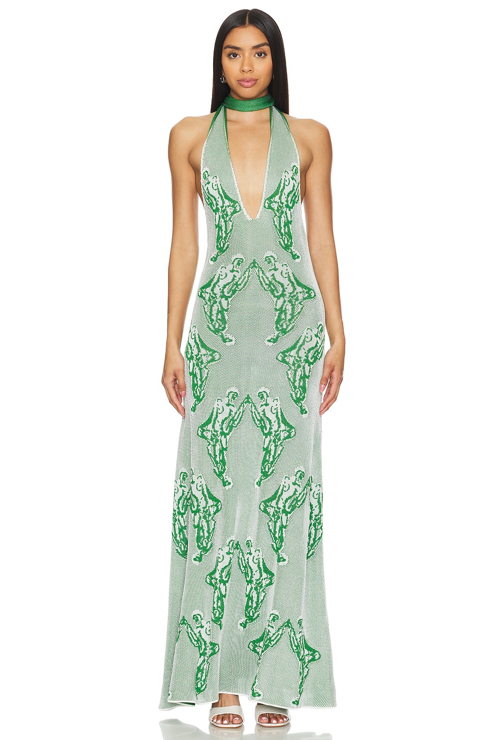 CHET LO Scissor Dress in White & Green | REVOLVE