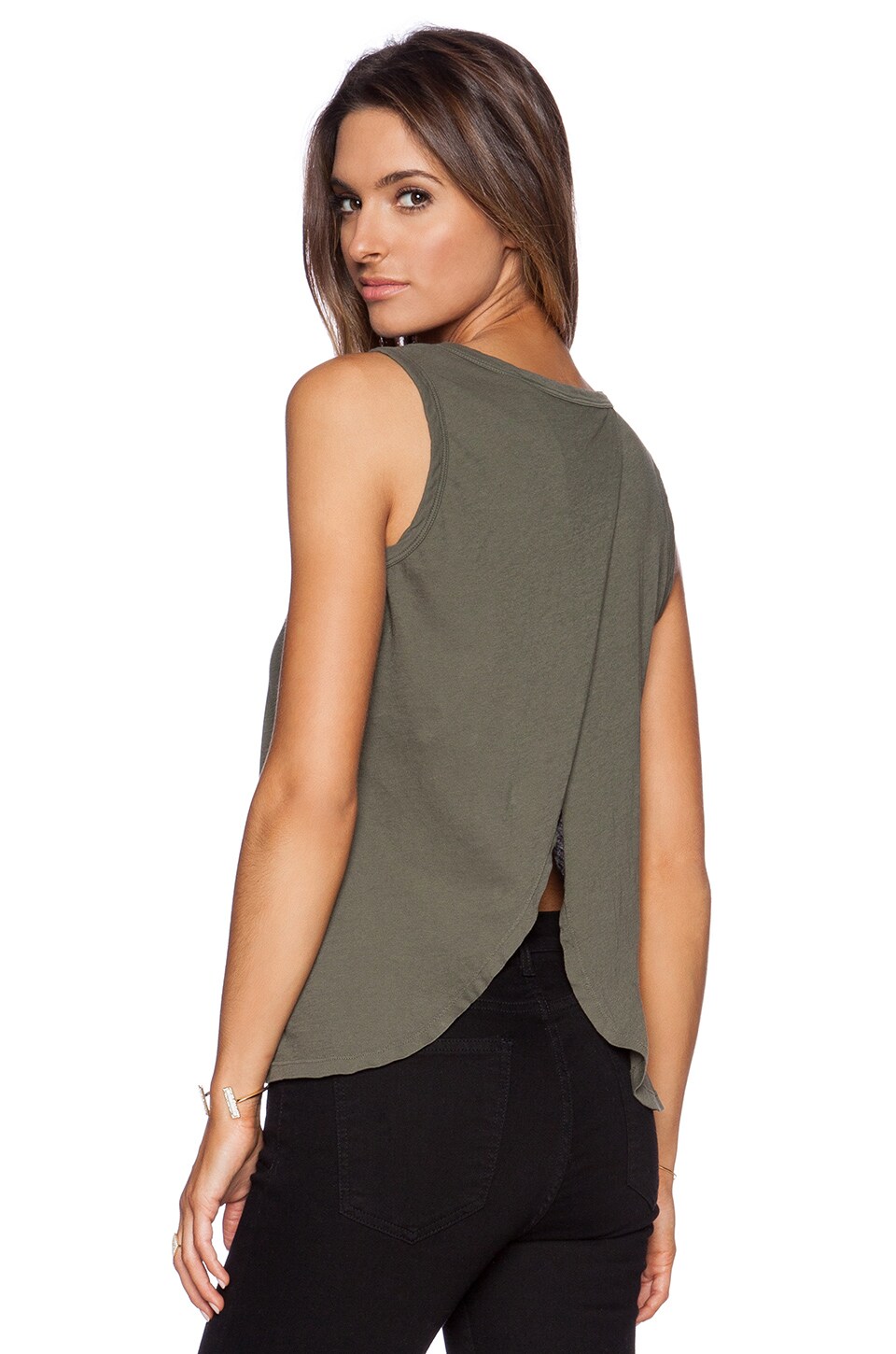 Current/Elliott The Cross Back Muscle Tee in Army Green | REVOLVE