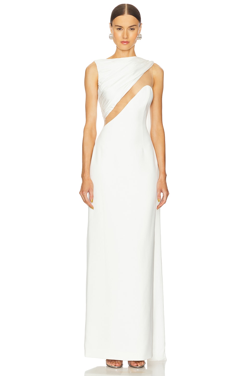 David Koma Draped Chest Detail Gown in White | REVOLVE