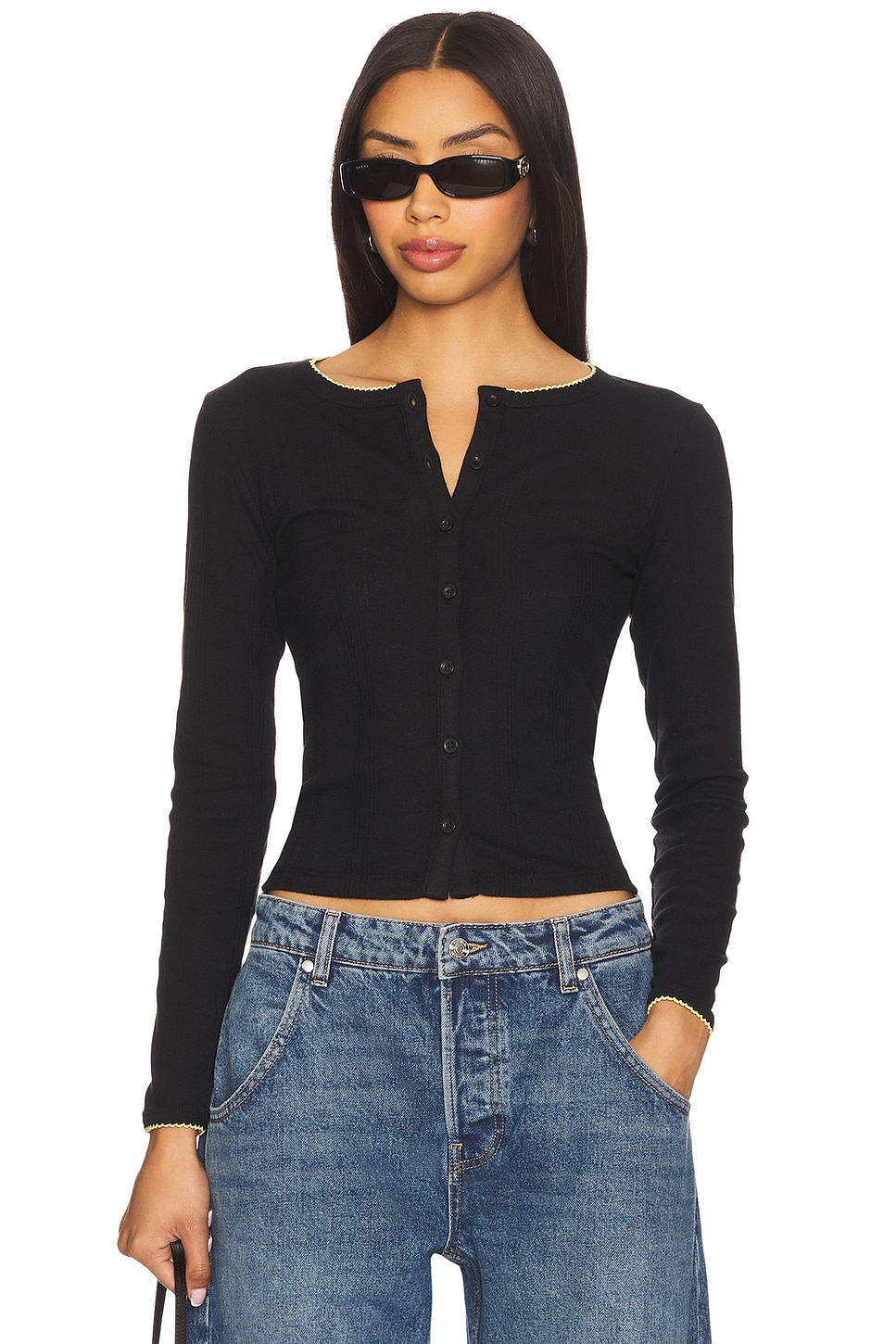 Damson Madder Sybil Pointelle Cardi in Black | REVOLVE